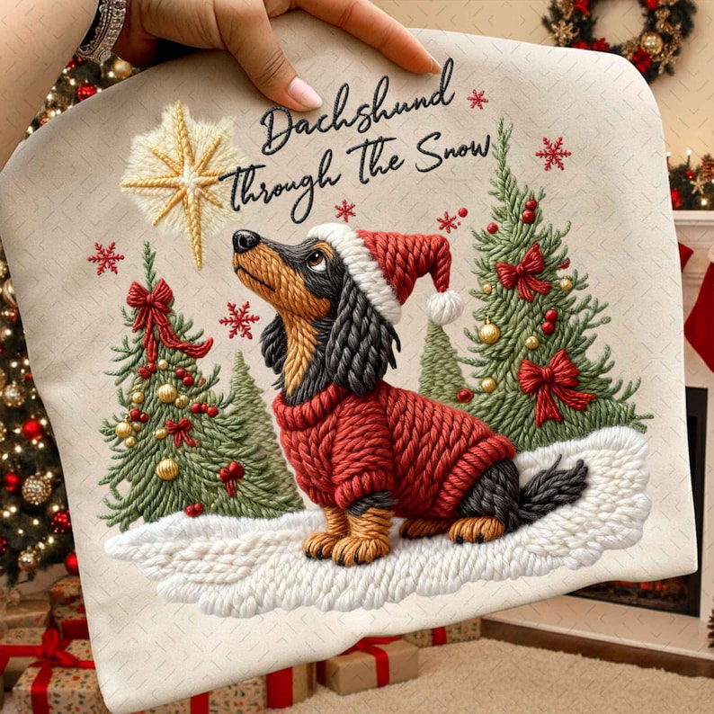Faux Embroidery Dachshund Through the Snow Png, Tis the Season Sausage ...