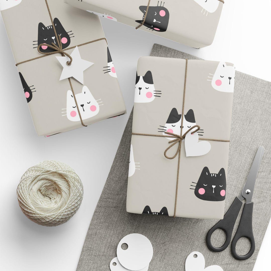 Cute Cat Wrapping Paper, Fun Gift Wrap for Birthdays, Cat Lover Decor ...