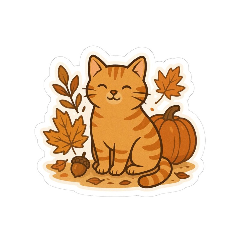 Autumn Cat Kiss-cut Stickers, Cute Cat Decor, Fall Aesthetic, Laptop ...