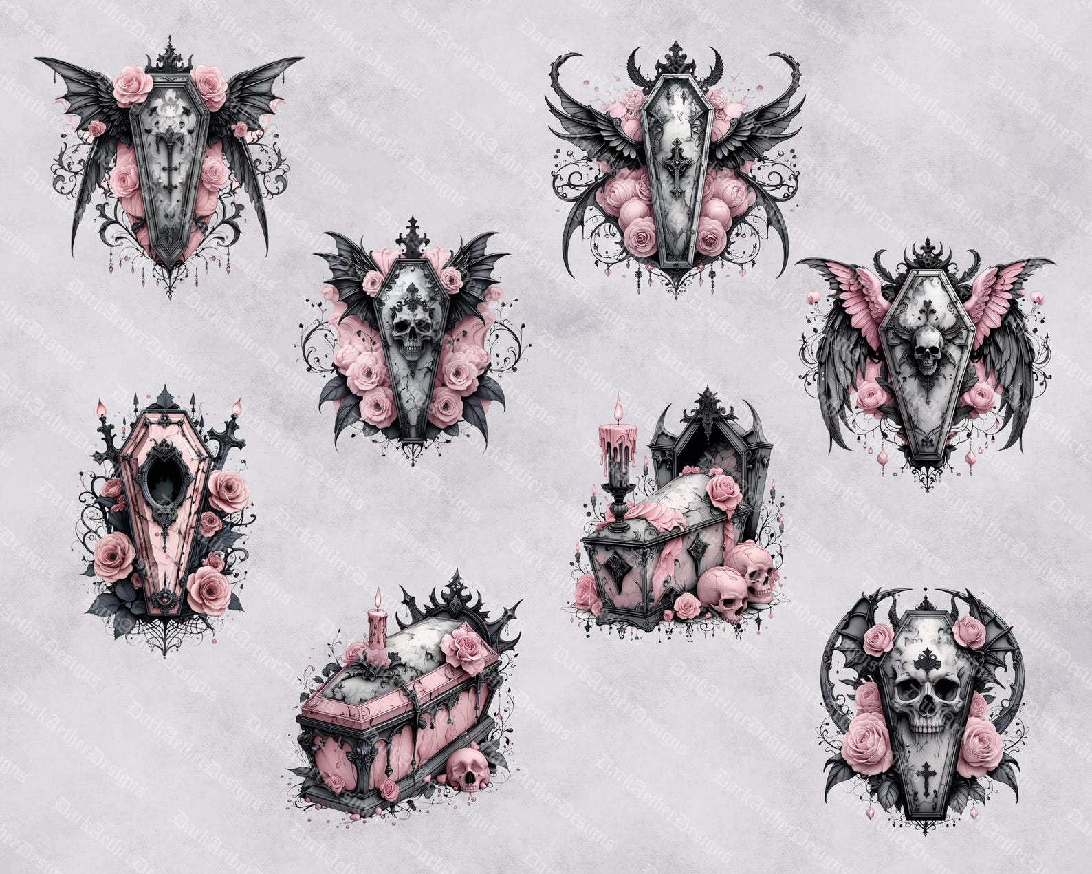 Pastel Goth Enchanted Coffin Clipart Bundle: Halloween PNG Graphics ...