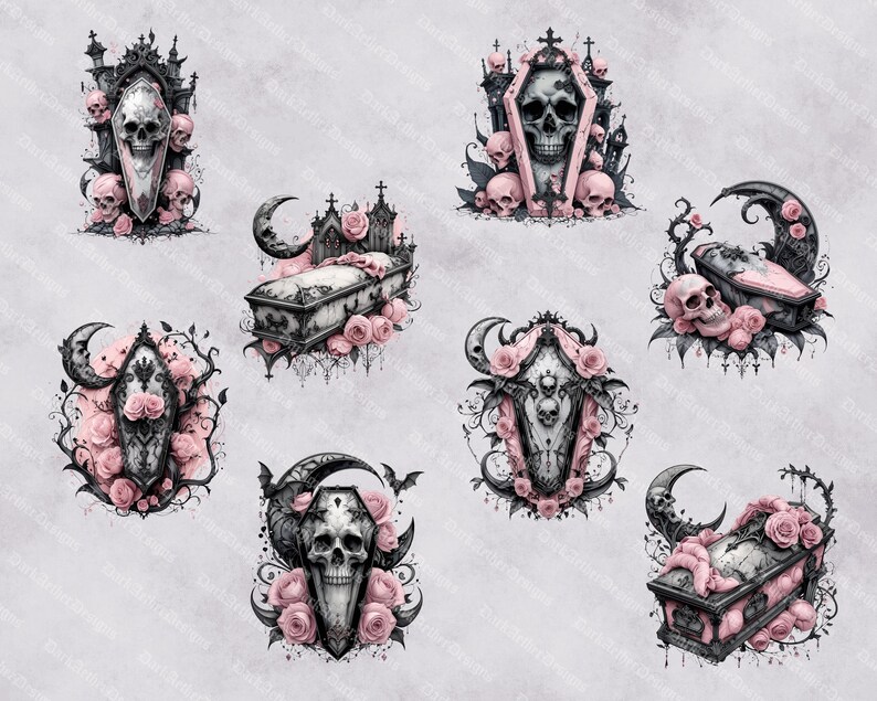 Pastel Goth Enchanted Coffin Clipart Bundle: Halloween PNG Graphics ...