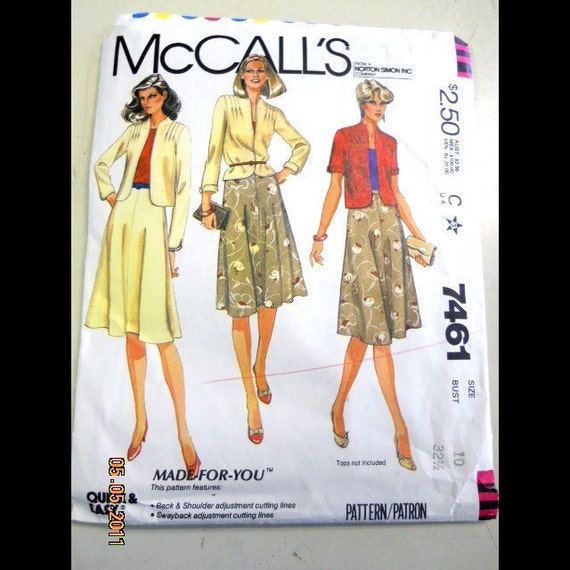 Mccall's 7461 Misses' Jacket and Skirt Size 10 | Etsy