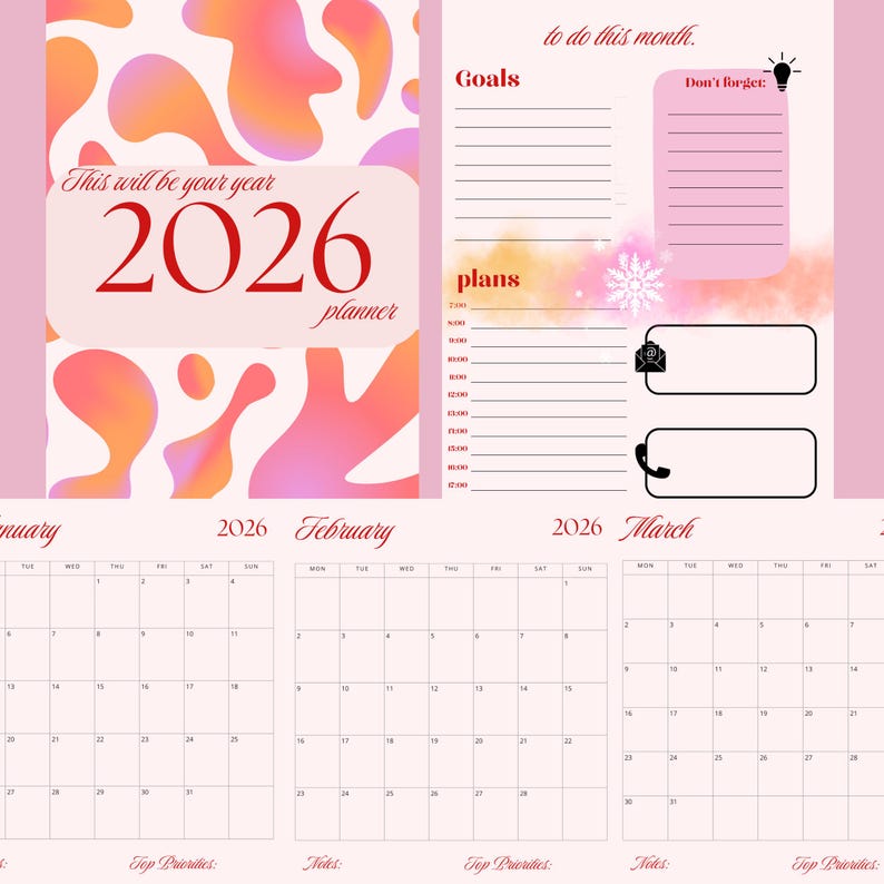Printable Planner 2026 | Minimal Monthly Planner | Digital PDF Planner ...