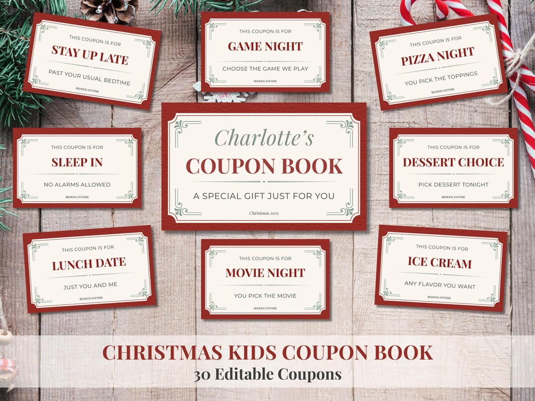 Editable Christmas Coupon Book for Kids | Personalized Holiday Coupons ...