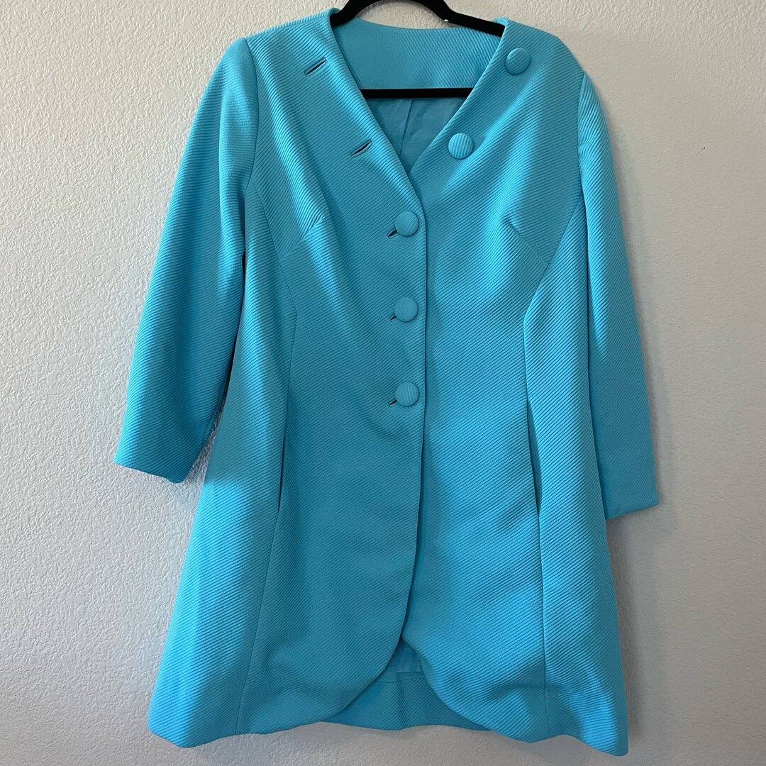 Vintage 60s Mod Edith Flagg Sky Blue Duster Jacket Crimplene Crimped Poly Sz M - Etsy