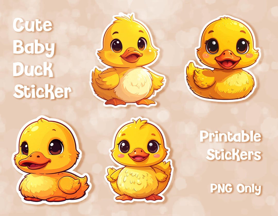 Cute Baby Duck Stickers, Cute Yellow Duckling Sticker Pack, PNG ...