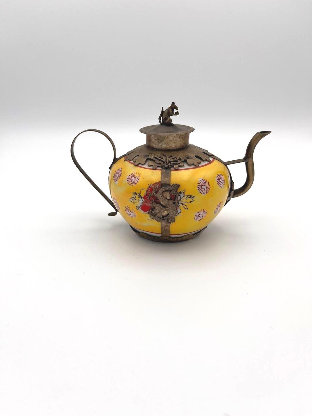 Small Chinese Yellow Porcelain Teapot, Tibetan Silver Filigree - Etsy