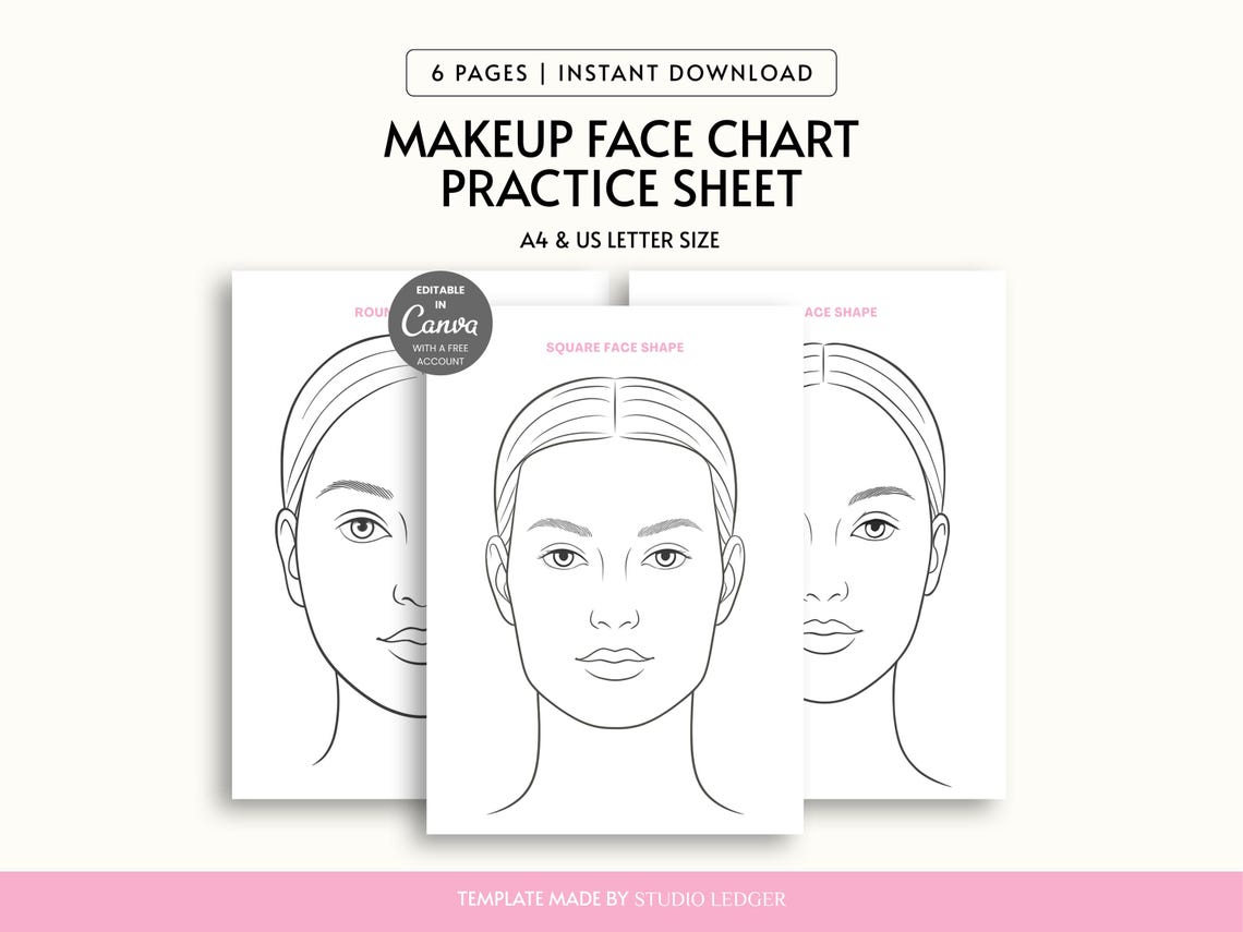 Makeup Practice Face Chart Kit 6 Face Shape Templates - Etsy