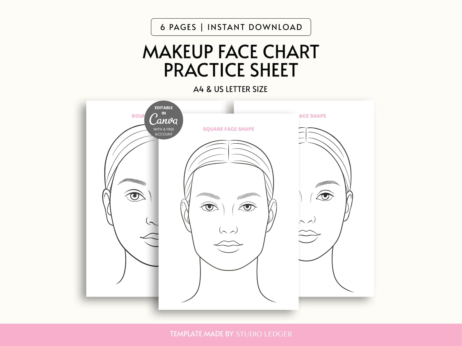 Makeup Practice Face Chart Kit 6 Face Shape Templates - Etsy