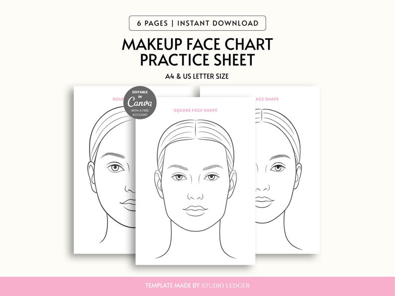 Makeup Practice Face Chart Kit 6 Face Shape Templates - Etsy