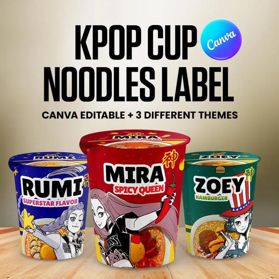 Kpop Demon Hunters Cup Noodle Labels Ramyeon Cosplay Party Huntrix