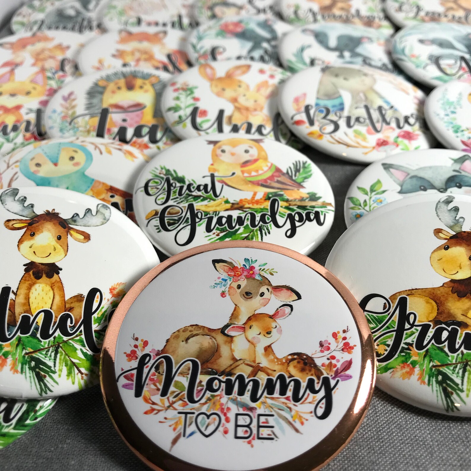 Woodland Baby Shower Mommy to Be Pins Forrest Baby Animal - Etsy