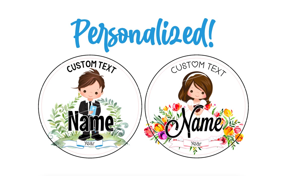 First Communion Party Pins | Personalized Family Name Badge | Religious ...
