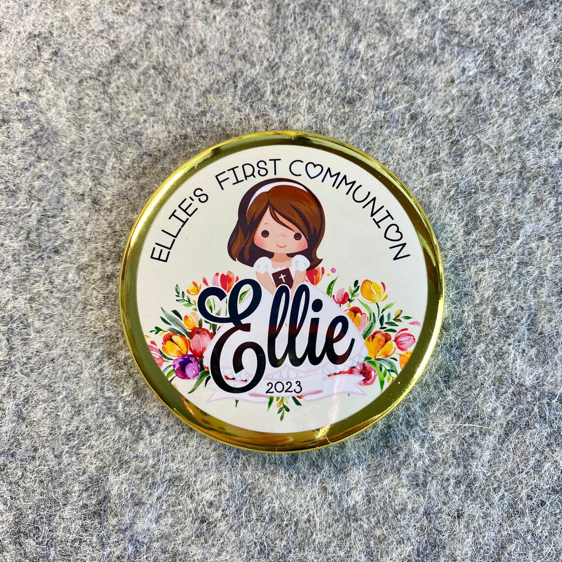First Communion Party Pins | Personalized Family Name Badge | Religious ...