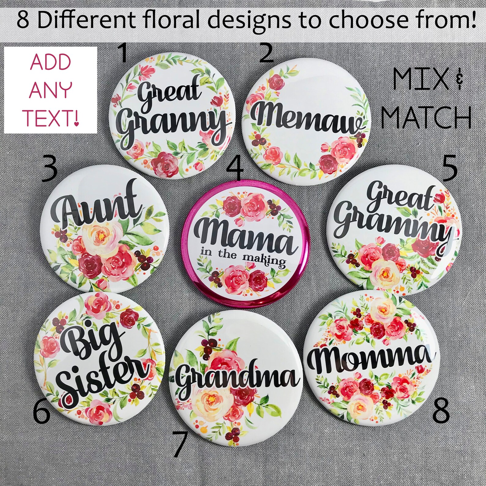 Mommy to Be Pinback Buttons | Bridal Party Name Tags Gifts | Family ...