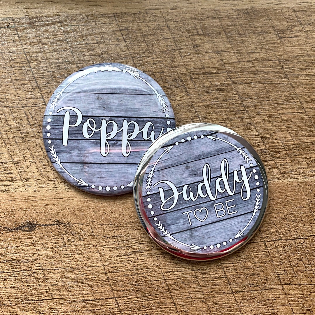 Daddy to Be Pins | Neutral Grey Wood | Grandpa to Be Baby Shower ...