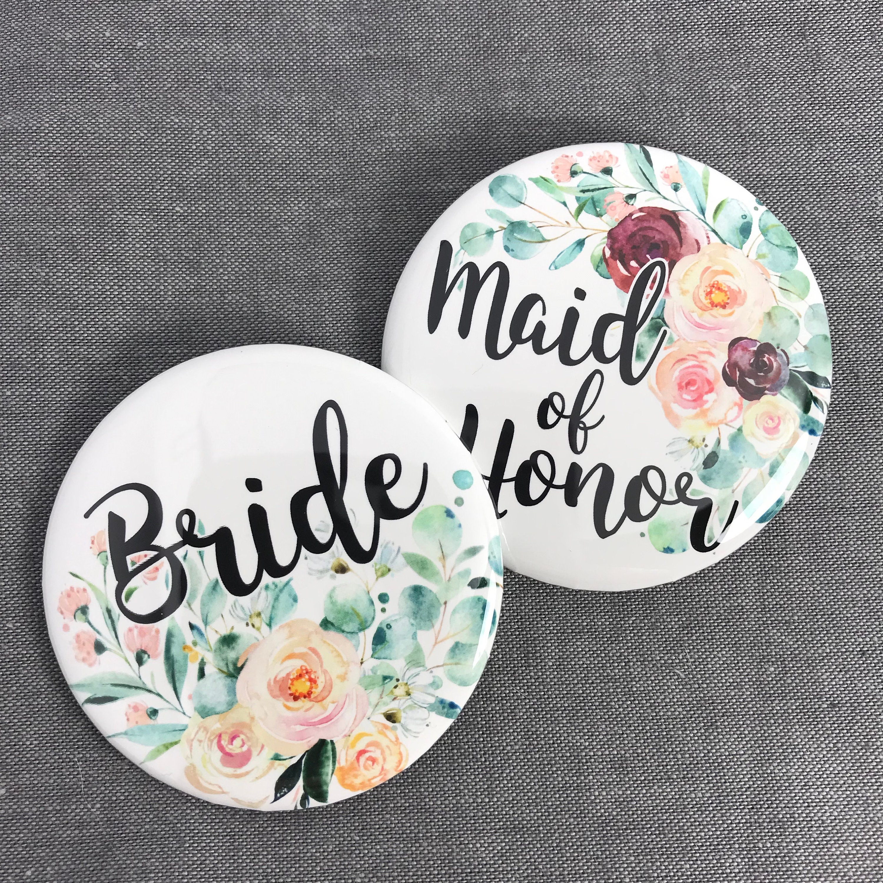 Blush Wedding party pin personalized family name badges | Etsy