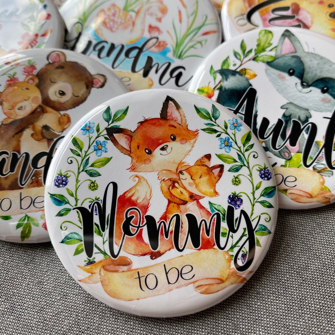 Personalized Pins for Party Woodland Animals Baby Shower Pin Gift Mommy ...