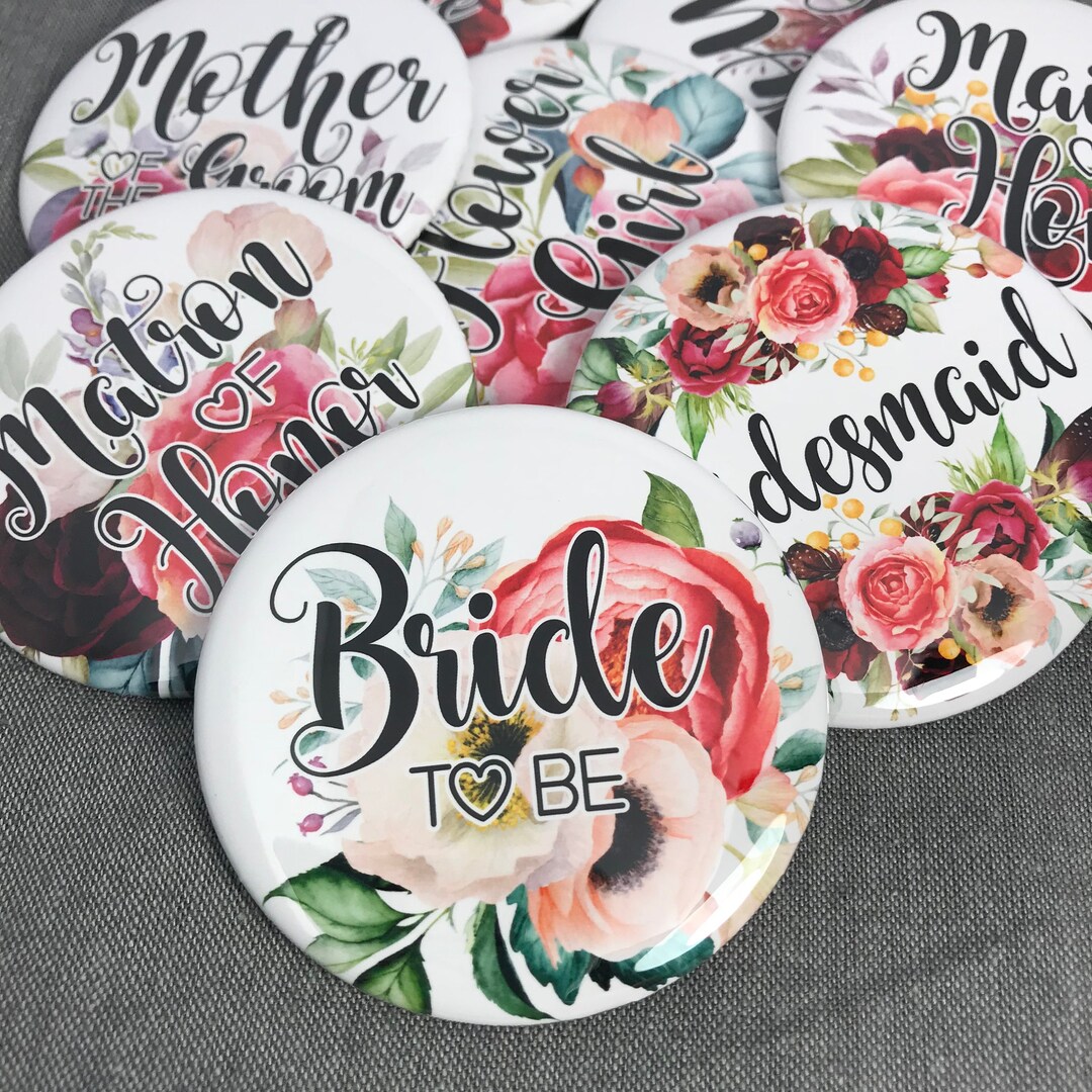 Bridal Party Name Pins | Fall Rustic Wedding Name Badges | Personalized ...