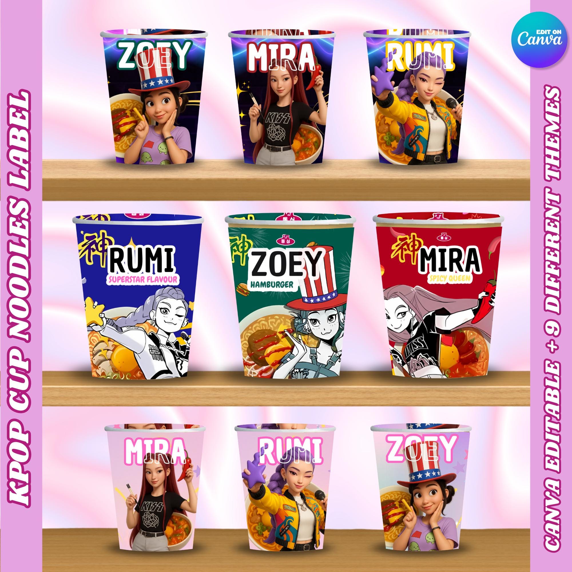 Kpop Demon Hunters Cup Noodle Labels, Cosplay Party Decor (printable ...