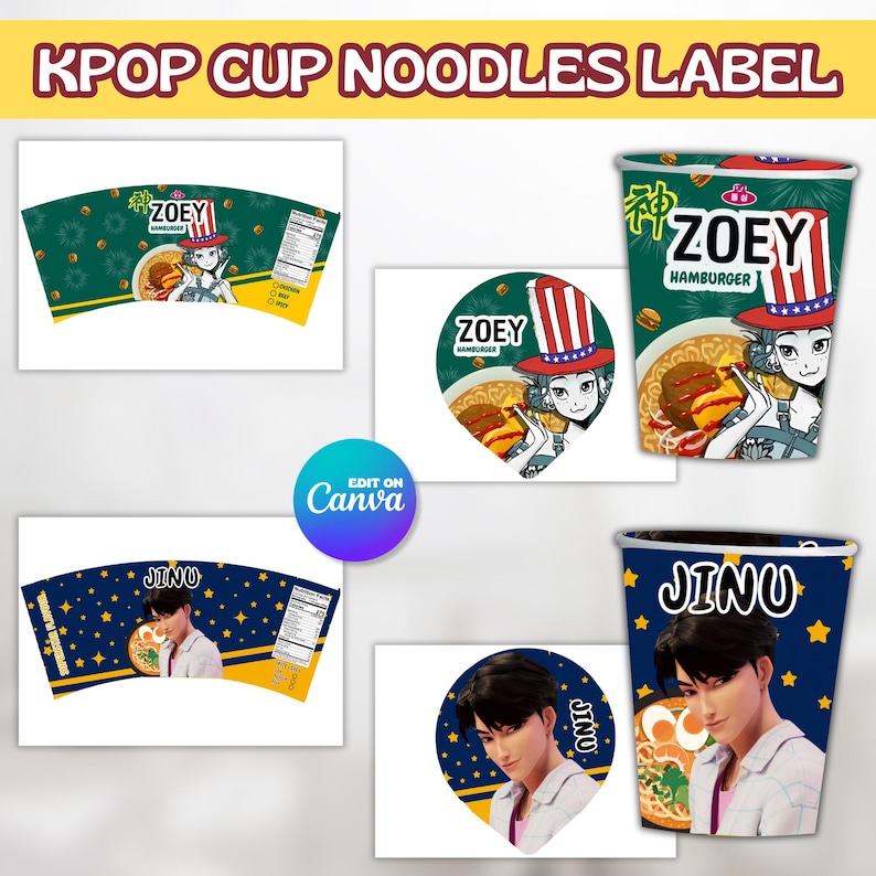 Editable Kpop Demon Hunters Noodles Bundle, Cup Noodle Labels Ramyeon ...