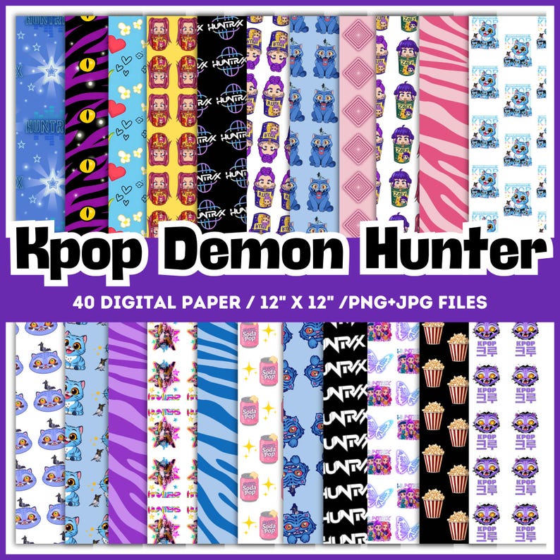 Kpop Demon Hunters Digital Paper, Huntrix Wallpaper Movie Design, Kpop ...