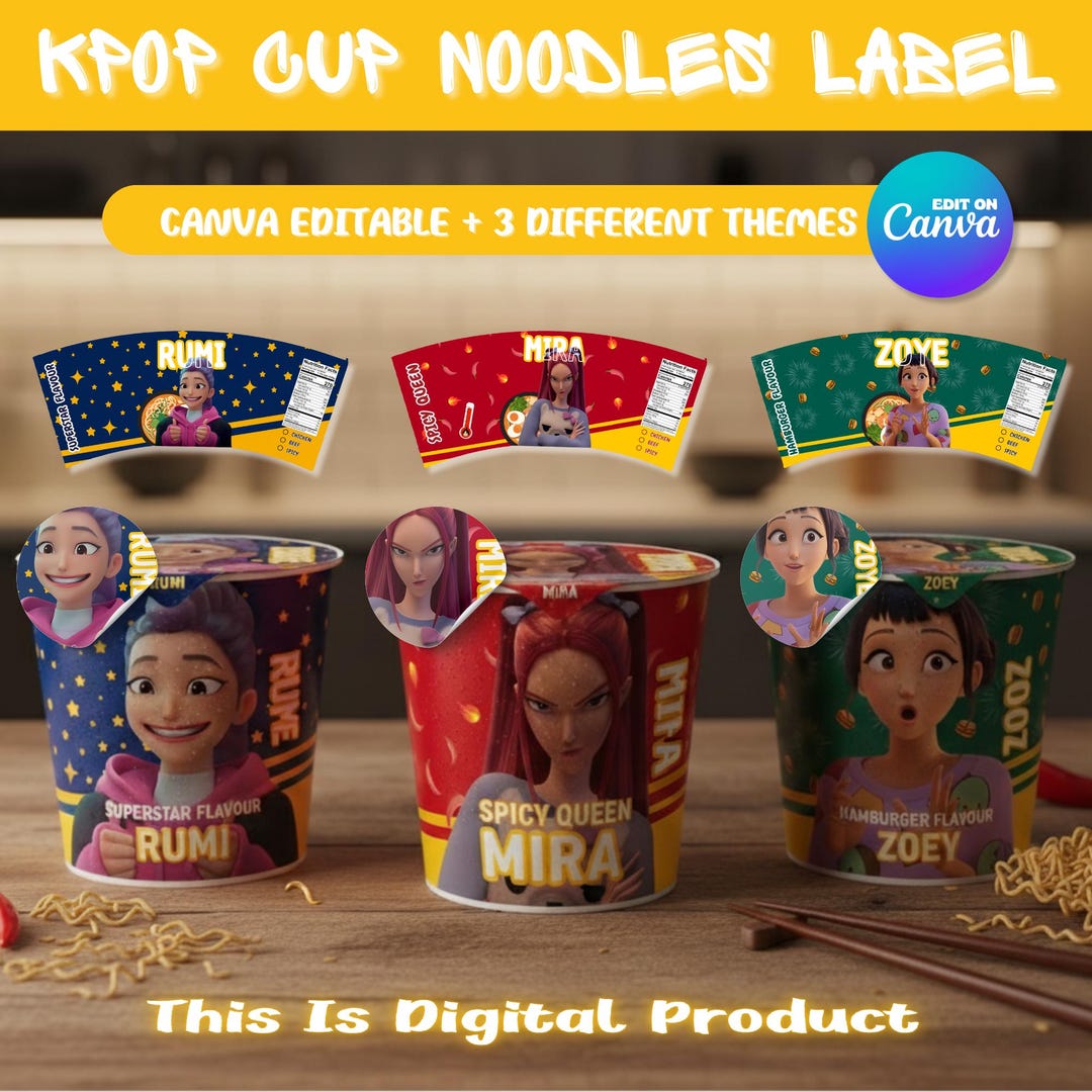 Kpop Demon Hunters Noodle Label, Cosplay Party Favor (editable Canva ...