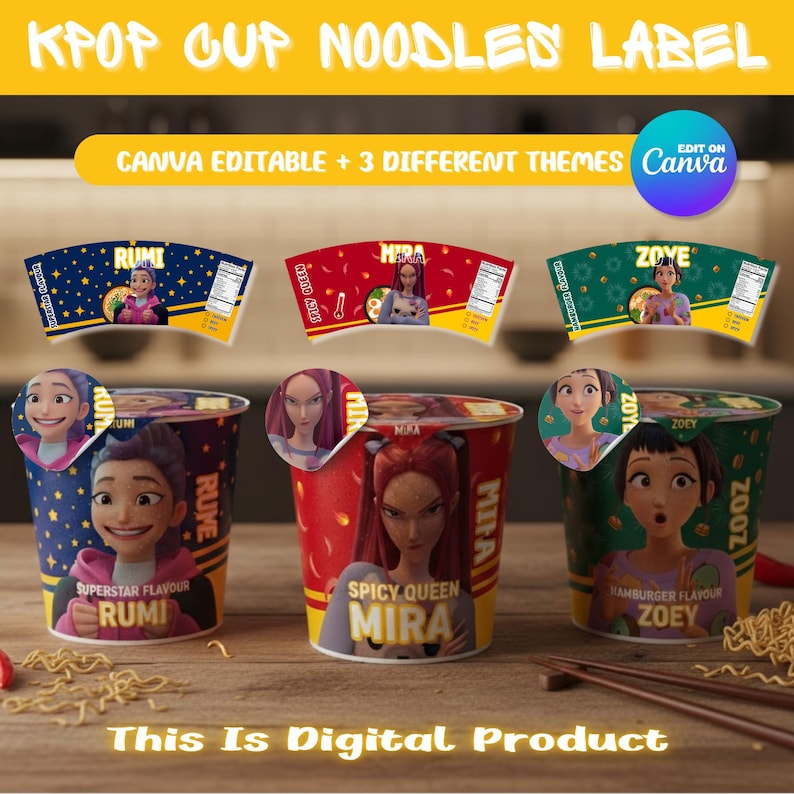 Kpop Demon Hunters Noodle Label, Cosplay Party Favor (editable Canva ...