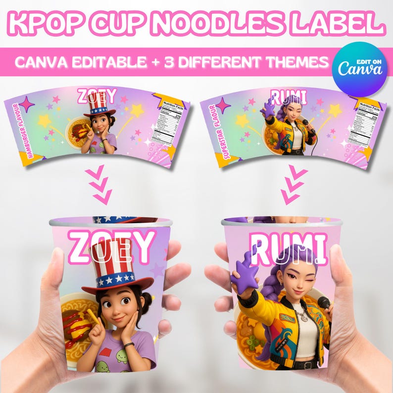 Kpop Demon Hunters, Cup Noodle Labels Ramyeon, Cosplay Party Huntrix ...