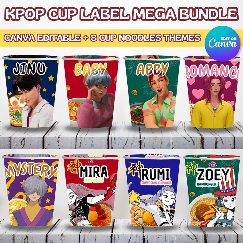 Kpop Demon Hunters Cup Noodle Labels, Cosplay Party Decor (digital ...