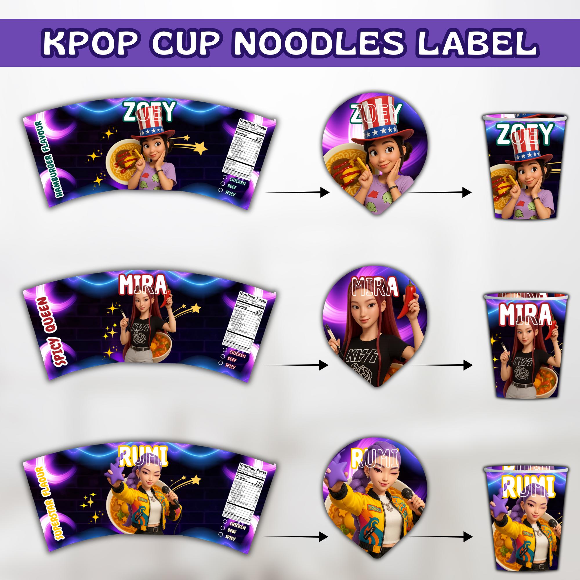 Kpop Demon Hunters, Cup Noodle Labels Ramyeon, Cosplay Party Huntrix ...