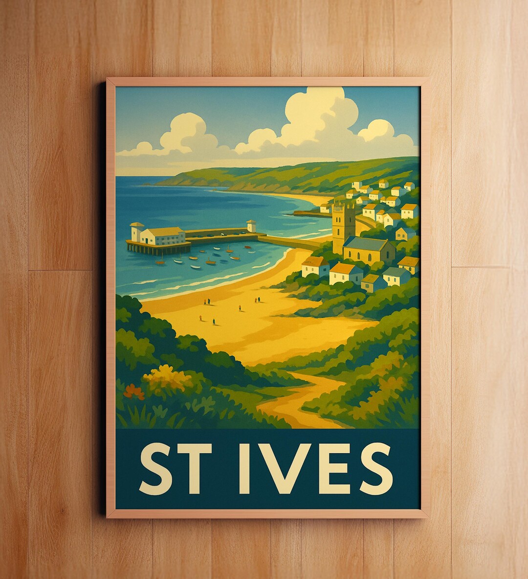 St Ives Poster | St Ives Print | Retro Coastal Wall Art | Beach ...
