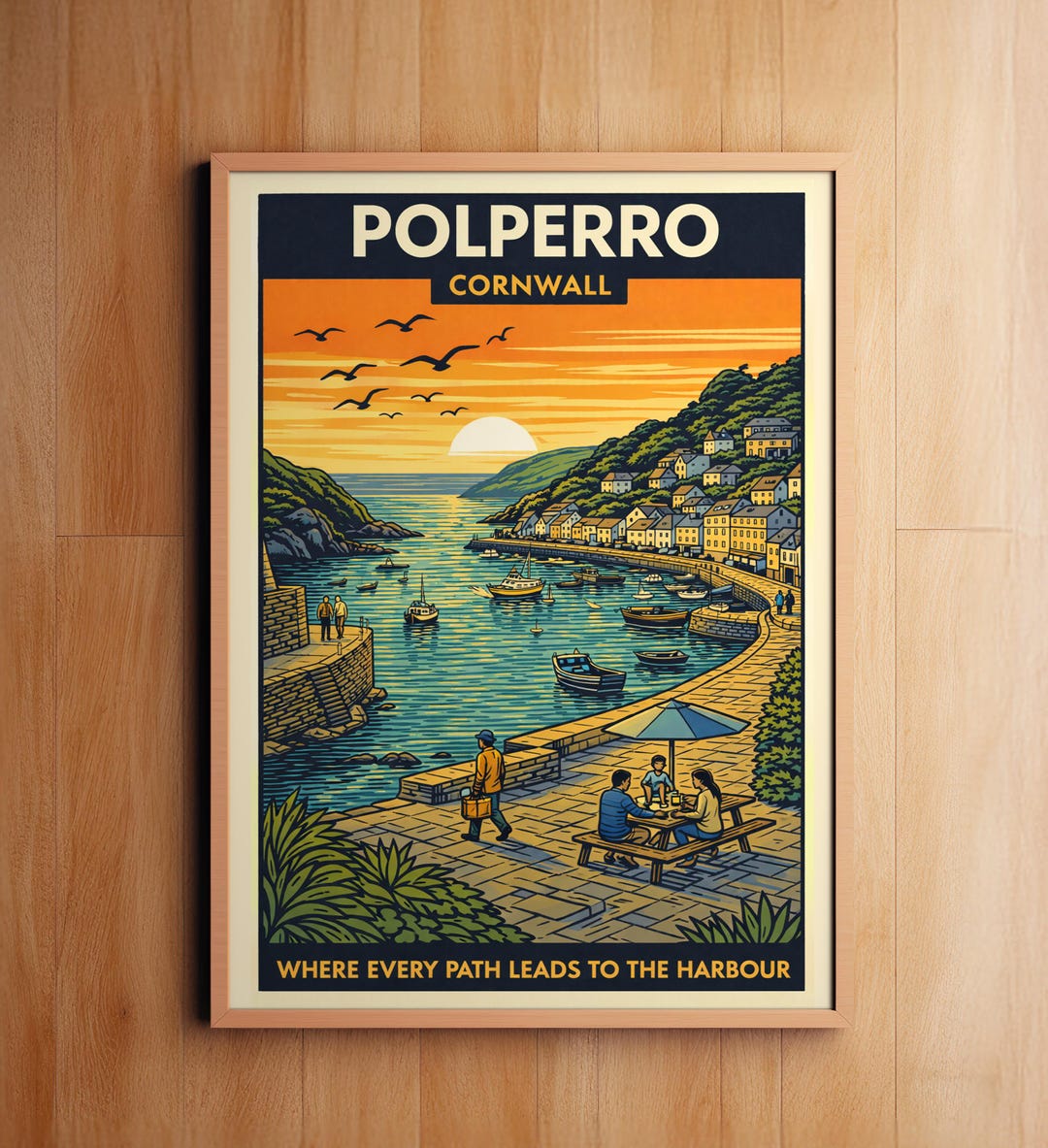 Polperro Cornwall Travel Poster Print, Vintage Harbor Wall Art, Retro ...
