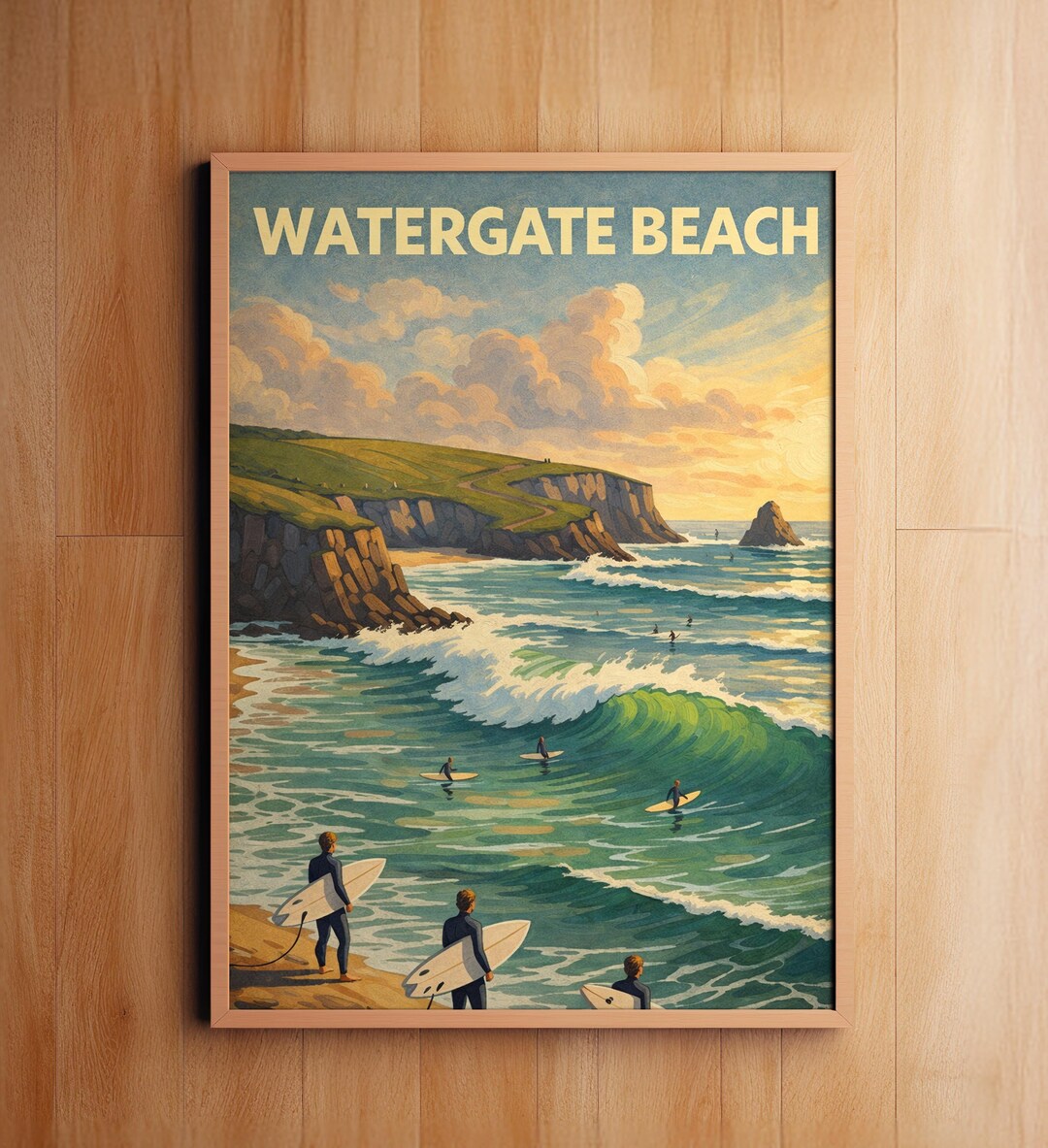 Watergate Beach Cornwall Wall Art Print | Vintage Surf Coast ...