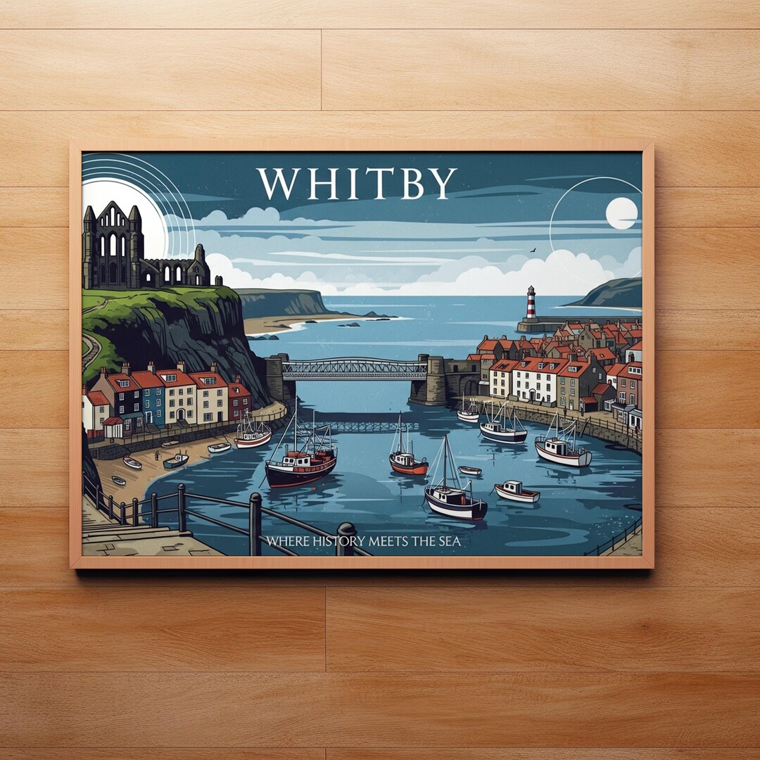 Whitby Poster | Yorkshire Coast Travel Print | Harbour Wall Art ...