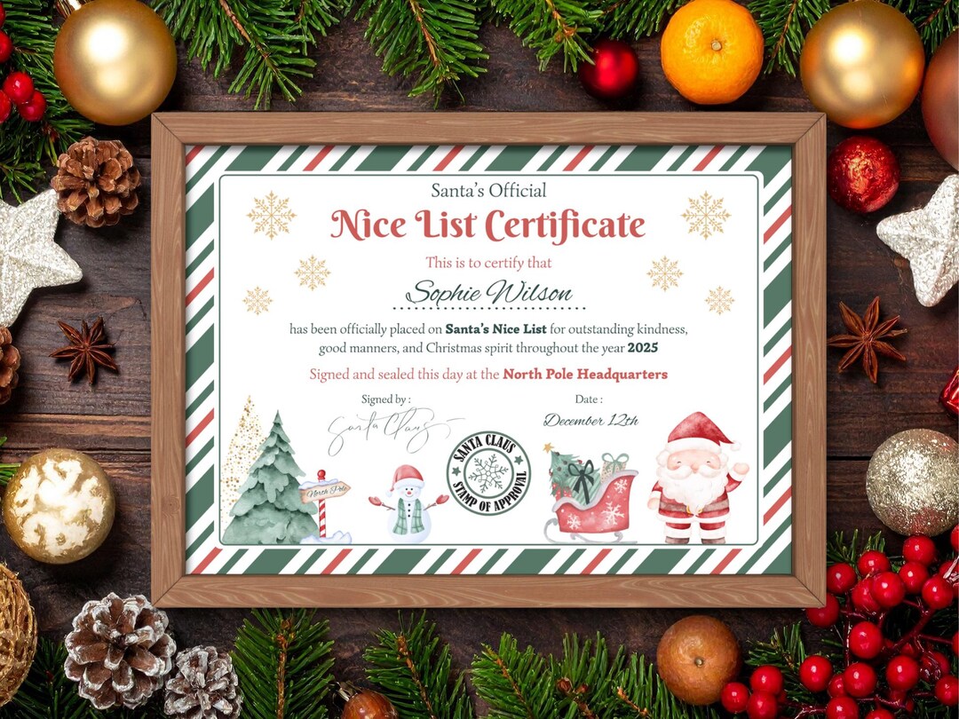 Editable Nice List Certificate, Santa Certificate Template, Printable ...