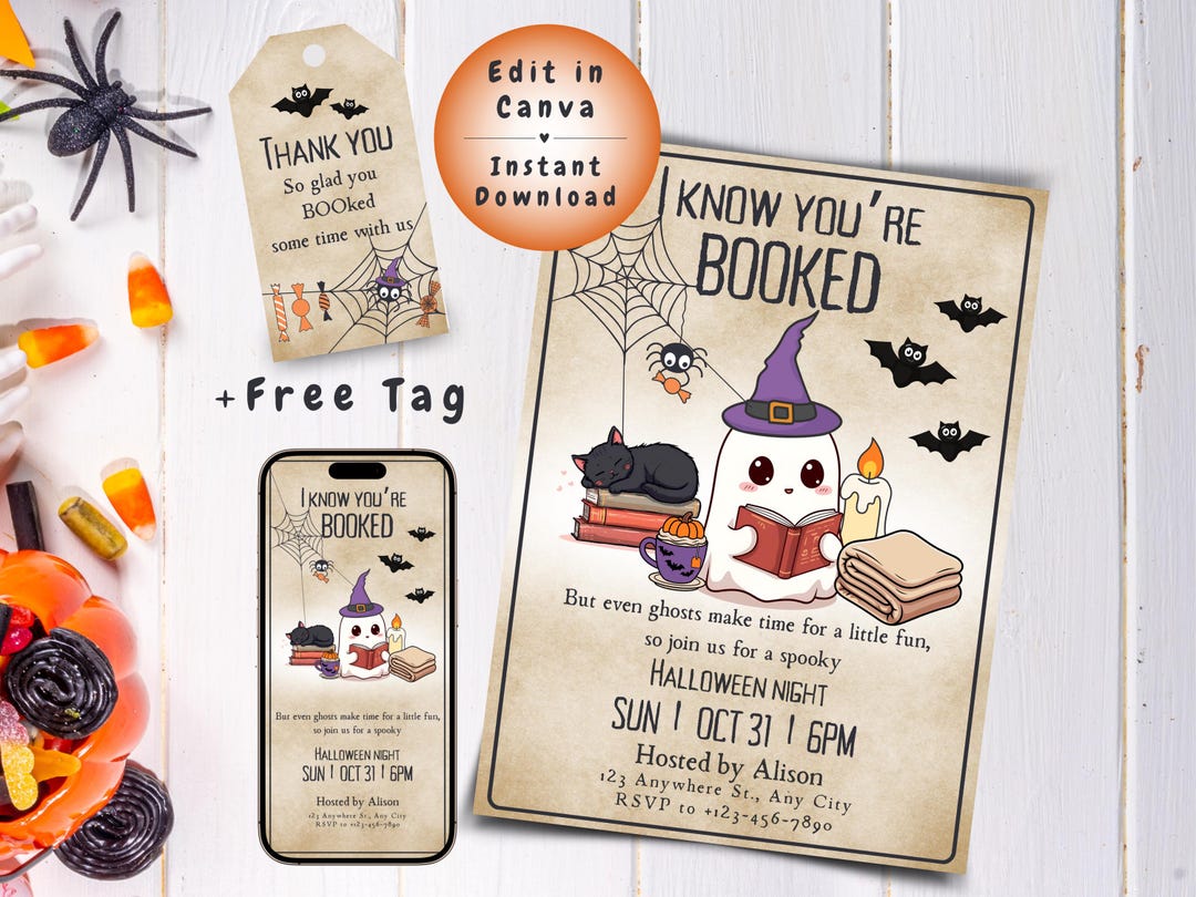 Boo Halloween Party Invitation: Spooky Ghost Reading Books, Sorry I'm ...