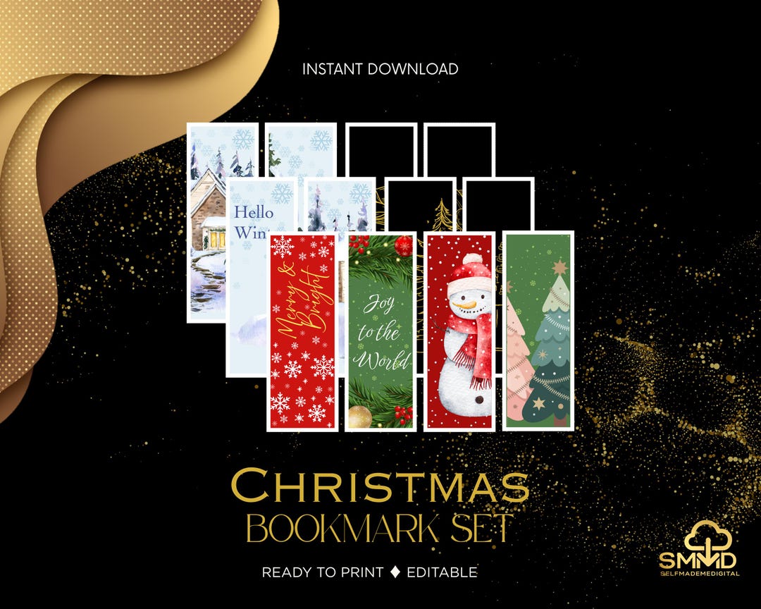 Christmas Bookmark Set | Printable Holiday Bookmarks | 2x6 Inch | Canva ...