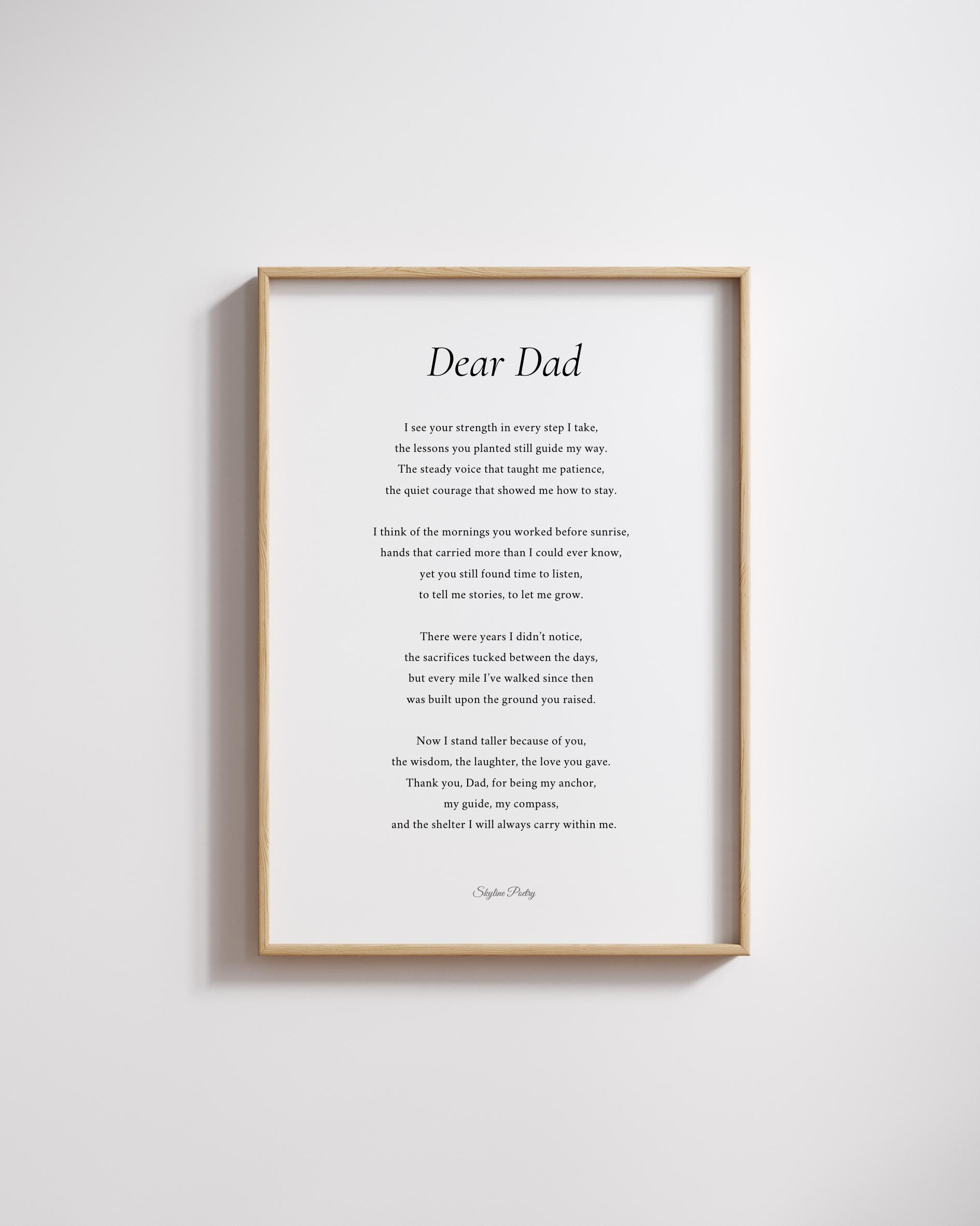 Dear Dad Poem Printable — Father’s Day Gift, Minimalist Wall Art ...
