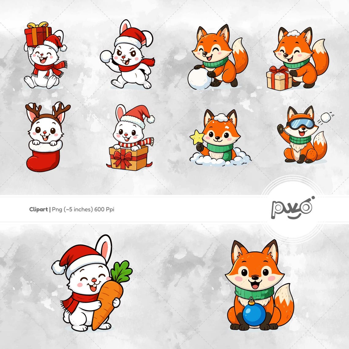 Christmas Clipart Bundle | Cute Santa, Reindeer, Fox, Bunny, Penguin ...