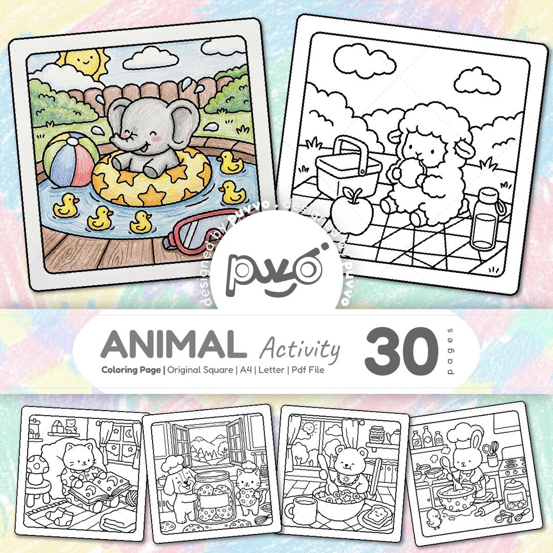 30 Printable Animal Activity Coloring Pages | PDF Download | Puvvo - Etsy