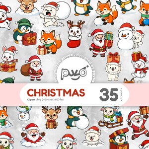 Christmas Clipart Bundle | Cute Santa, Reindeer, Fox, Bunny, Penguin ...