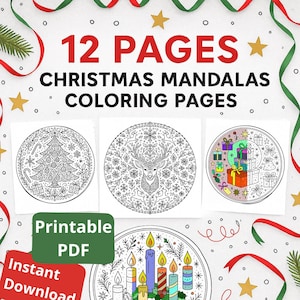 Christmas Mandala Coloring Pages | 12+1 Festive Designs (instant ...