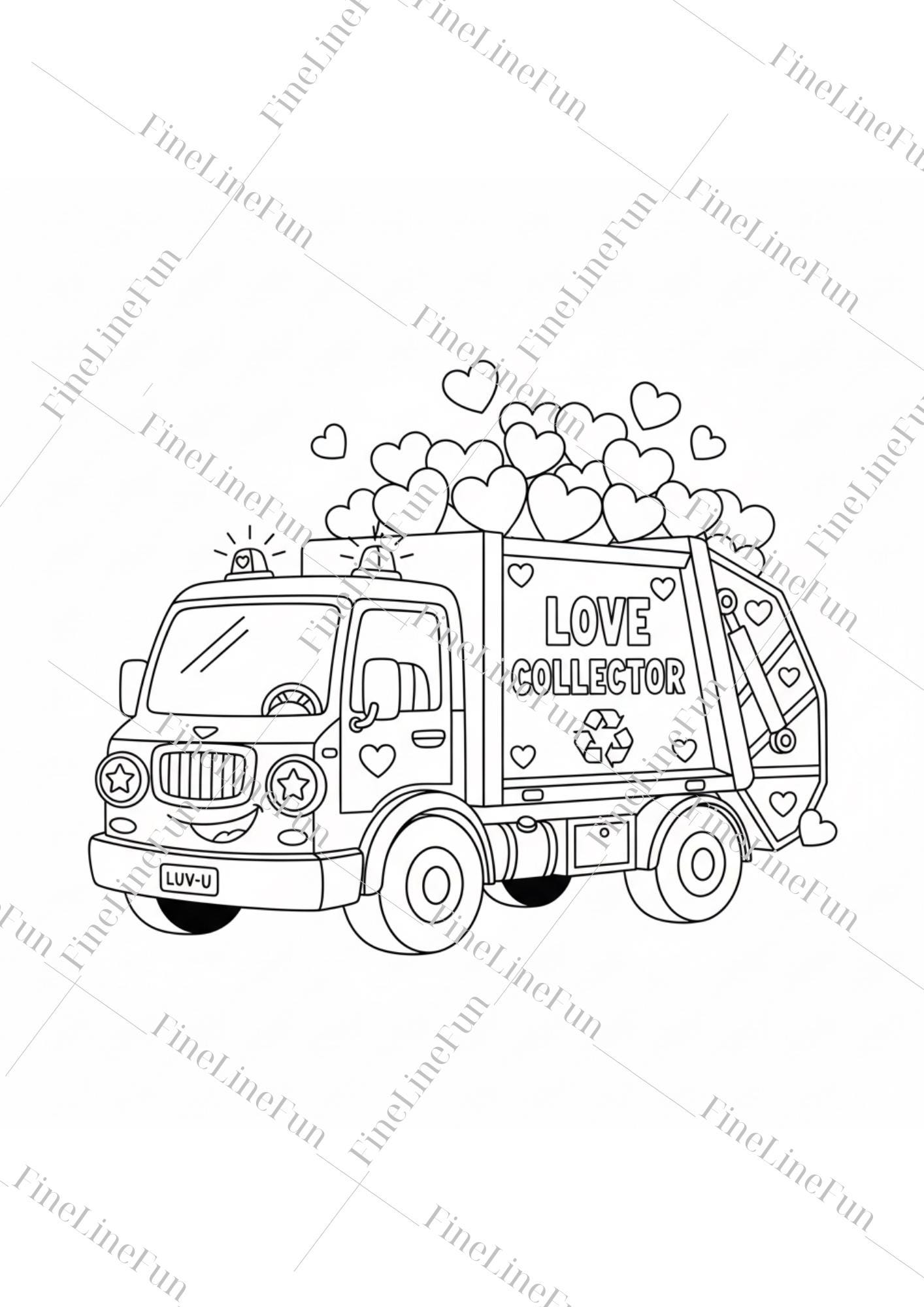 Valentines Vehicles Coloring Pages for Kids | 10 Printable Trucks ...