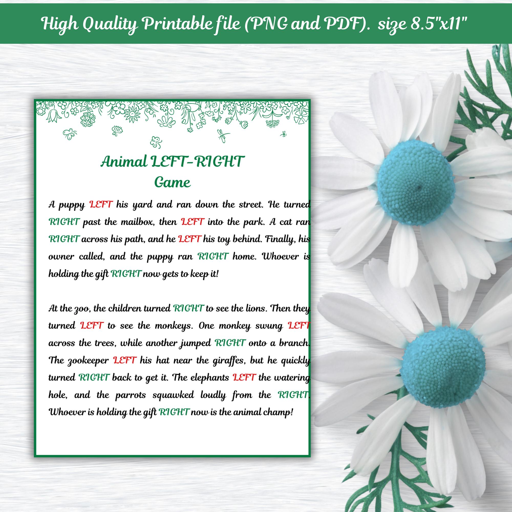Animal Left Right Game | Animal Left Right | Fun Printable Party Game ...