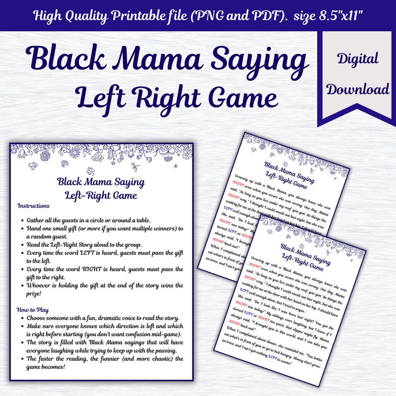 Black Mama Saying Left Right Game | Funny Printable Party Game for ...