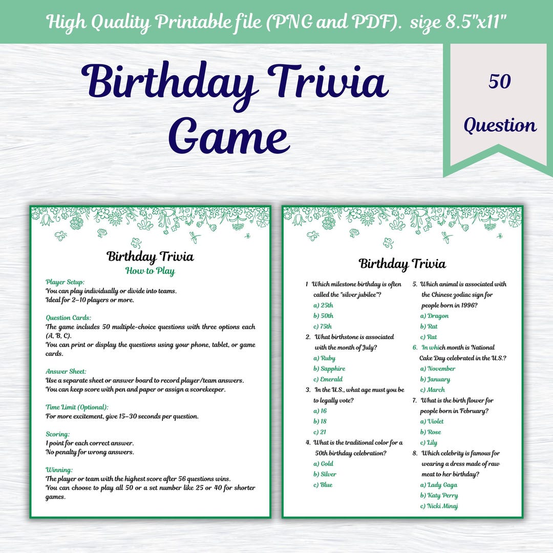 Birthday Friendly Trivia Game | Printable Birthday Question Game for ...