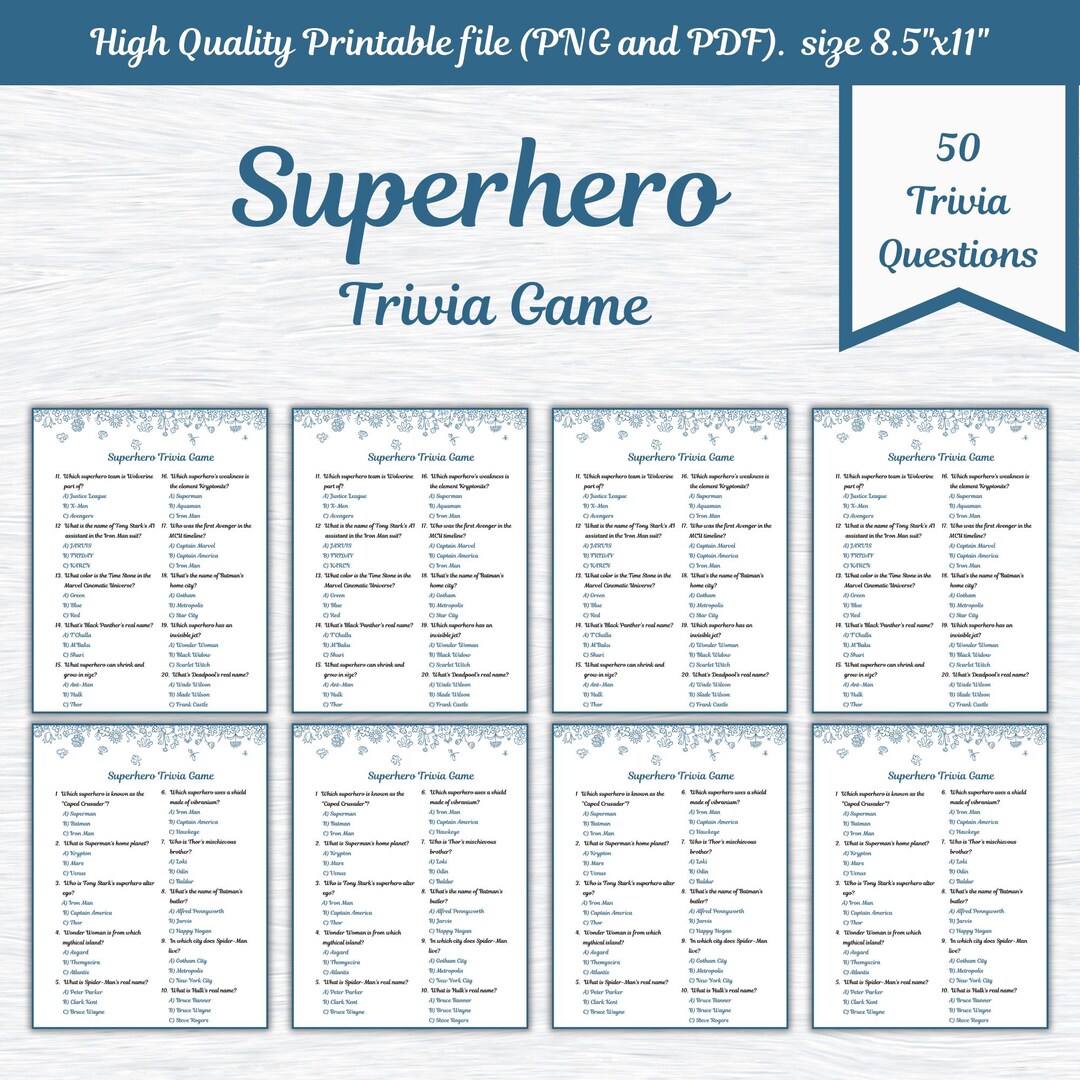 Superhero Trivia Game | Printable Quiz Game | Comic and Movie Night Fun ...