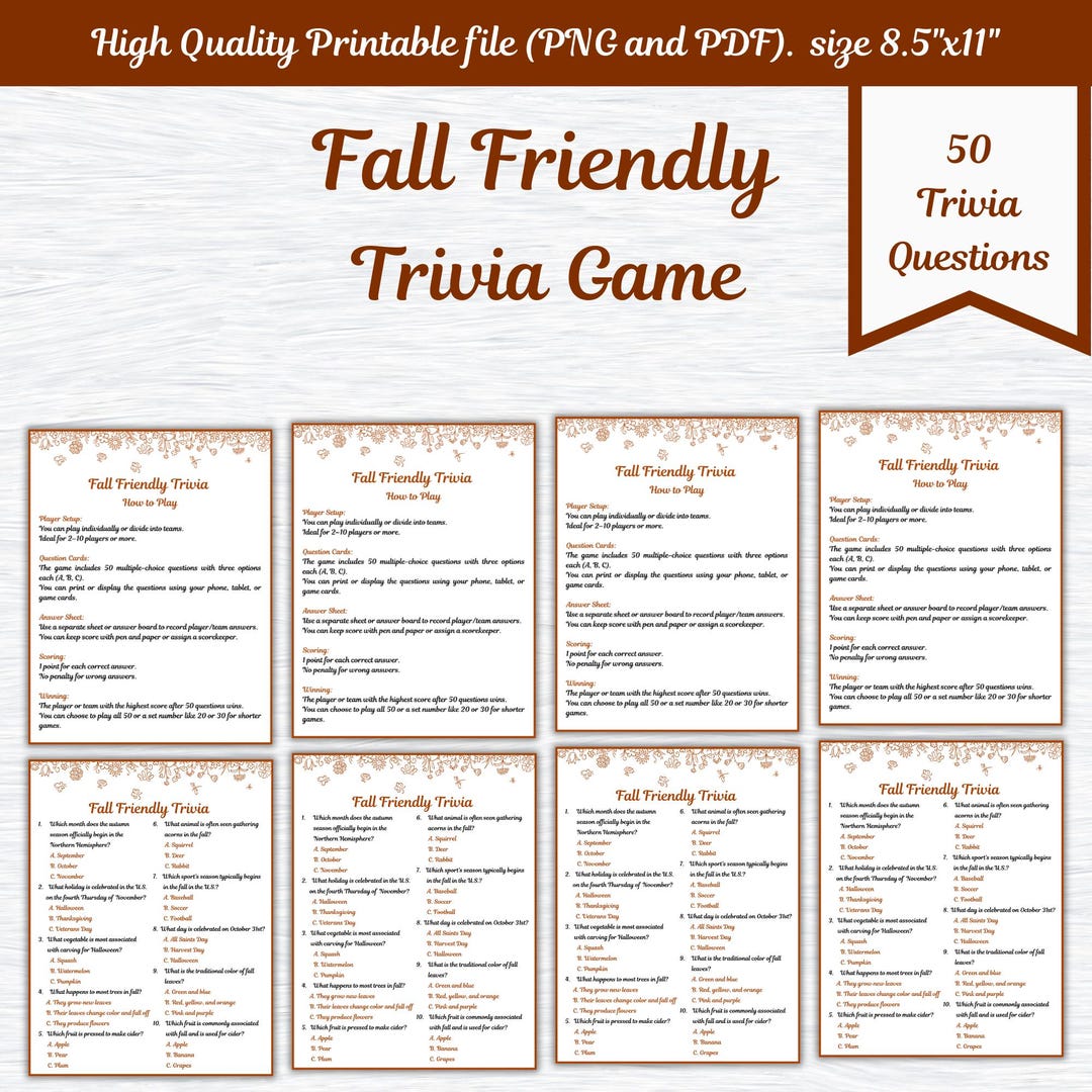 Fall Friendly Trivia Game | Printable Autumn Quiz for Family and ...