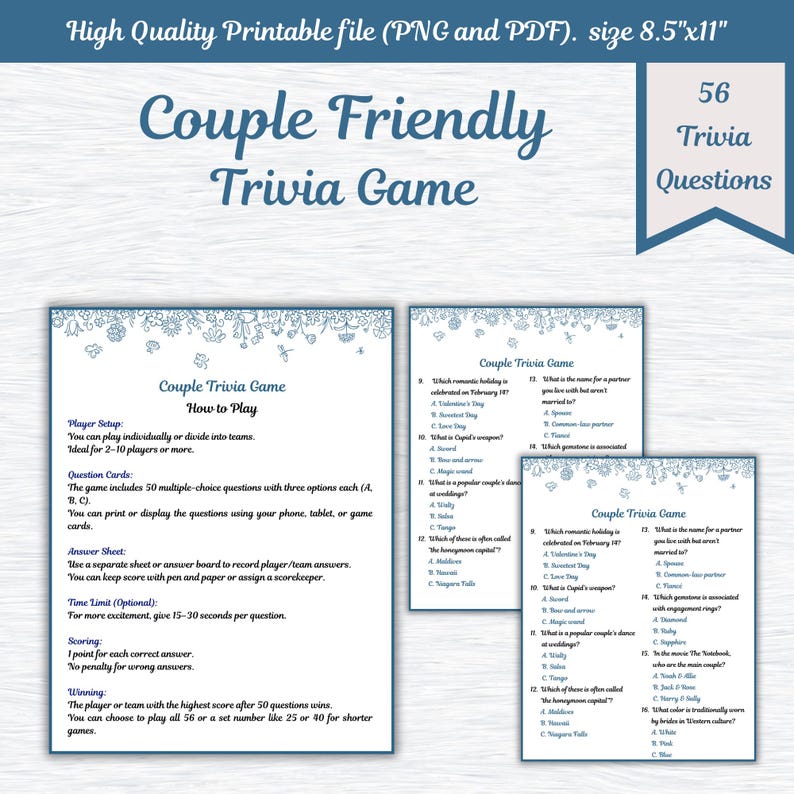 Couple Trivia Game | Printable Relationship Quiz for Date Nights and ...